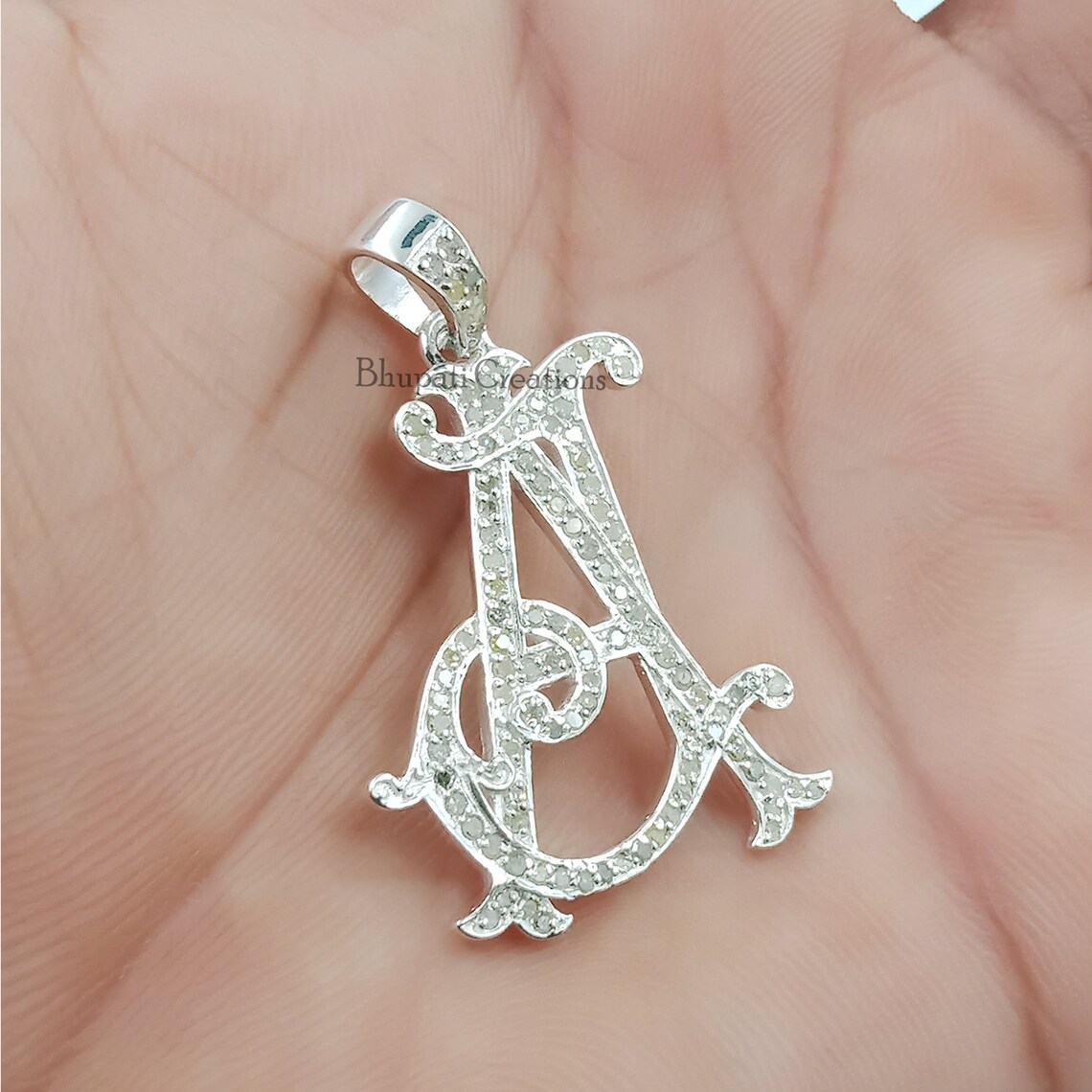 AJ-JA Monogram Necklace, 14k Yellow Gold Plated Vintage Monogram, Pave ...