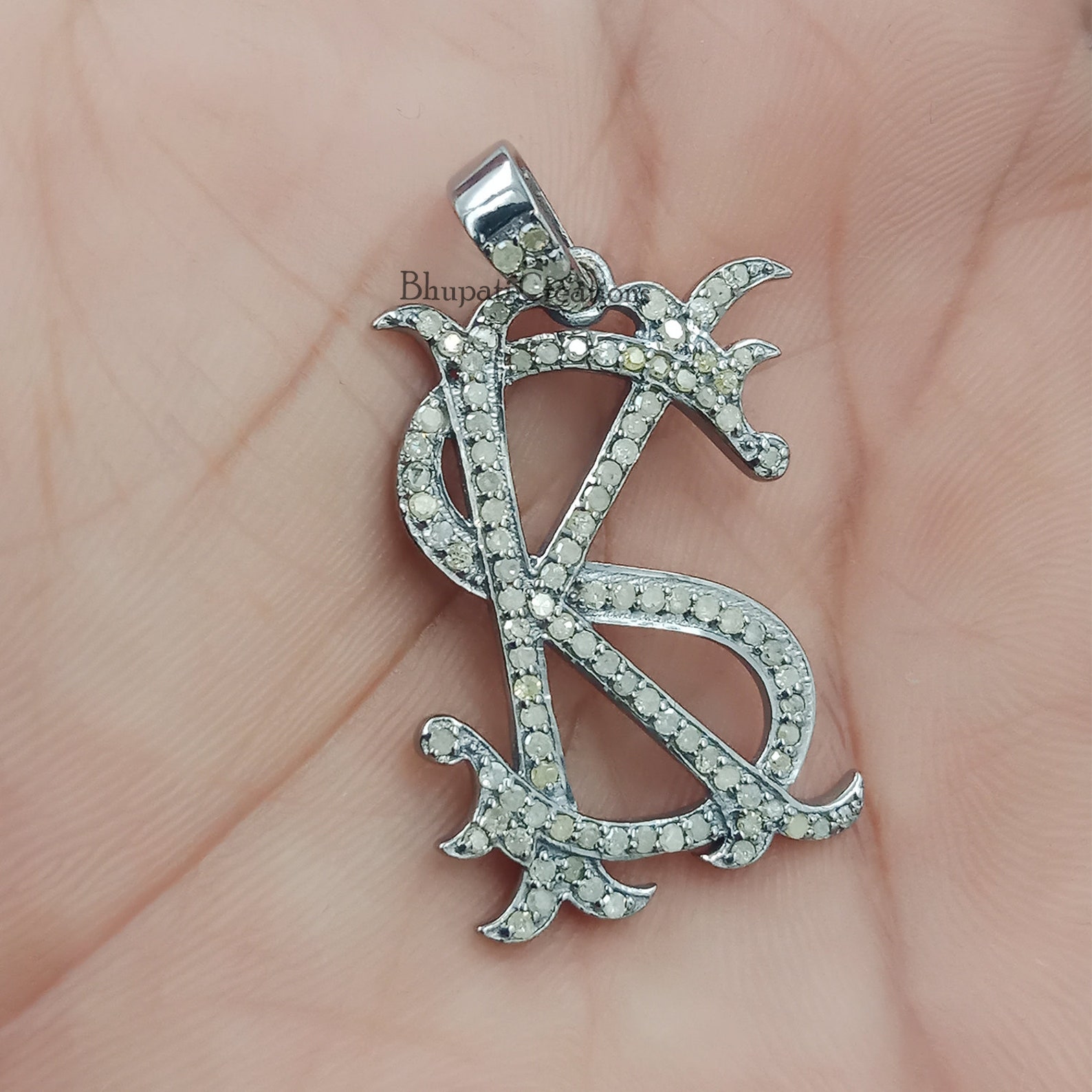 14K Yellow Gold Plated Monogram Cubic Zircon Monogram SK-KS - Etsy