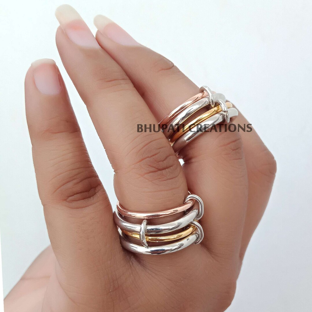 14k Gold Plated Band Ring, Handmade Silver Multi-connector 4-set Band ...