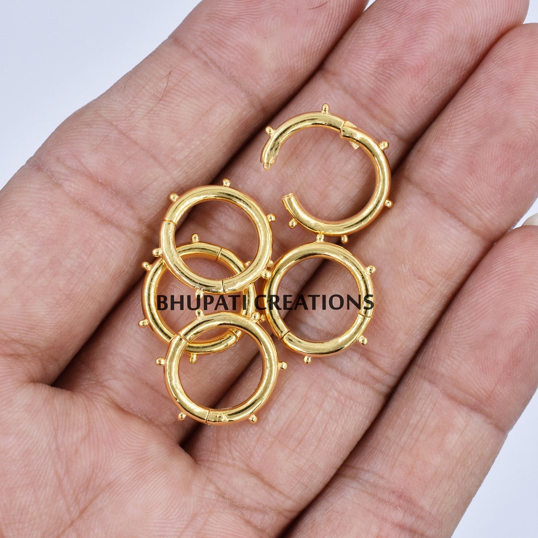 14k Solid Gold Round Push Lock, Plain Round Connector Lock, Charms ...
