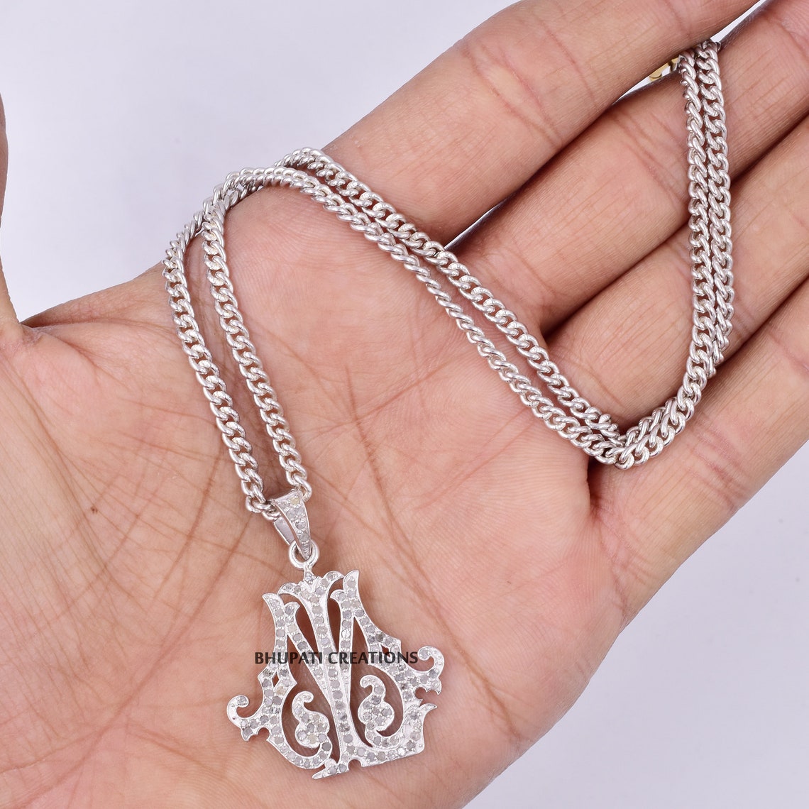 ML-LM Monogram Necklace 925 Silver Diamond Monogram Pave | Etsy