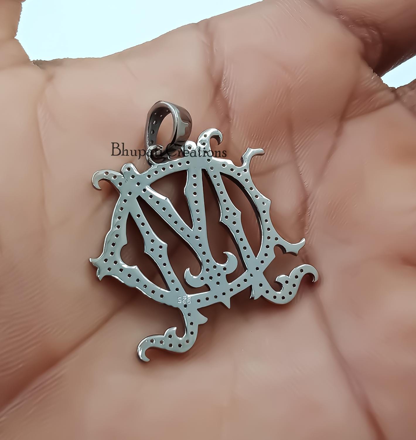 Pave Diamond MD Monogram Pendant, 925 Sterling Silver Initial Jewelry ...