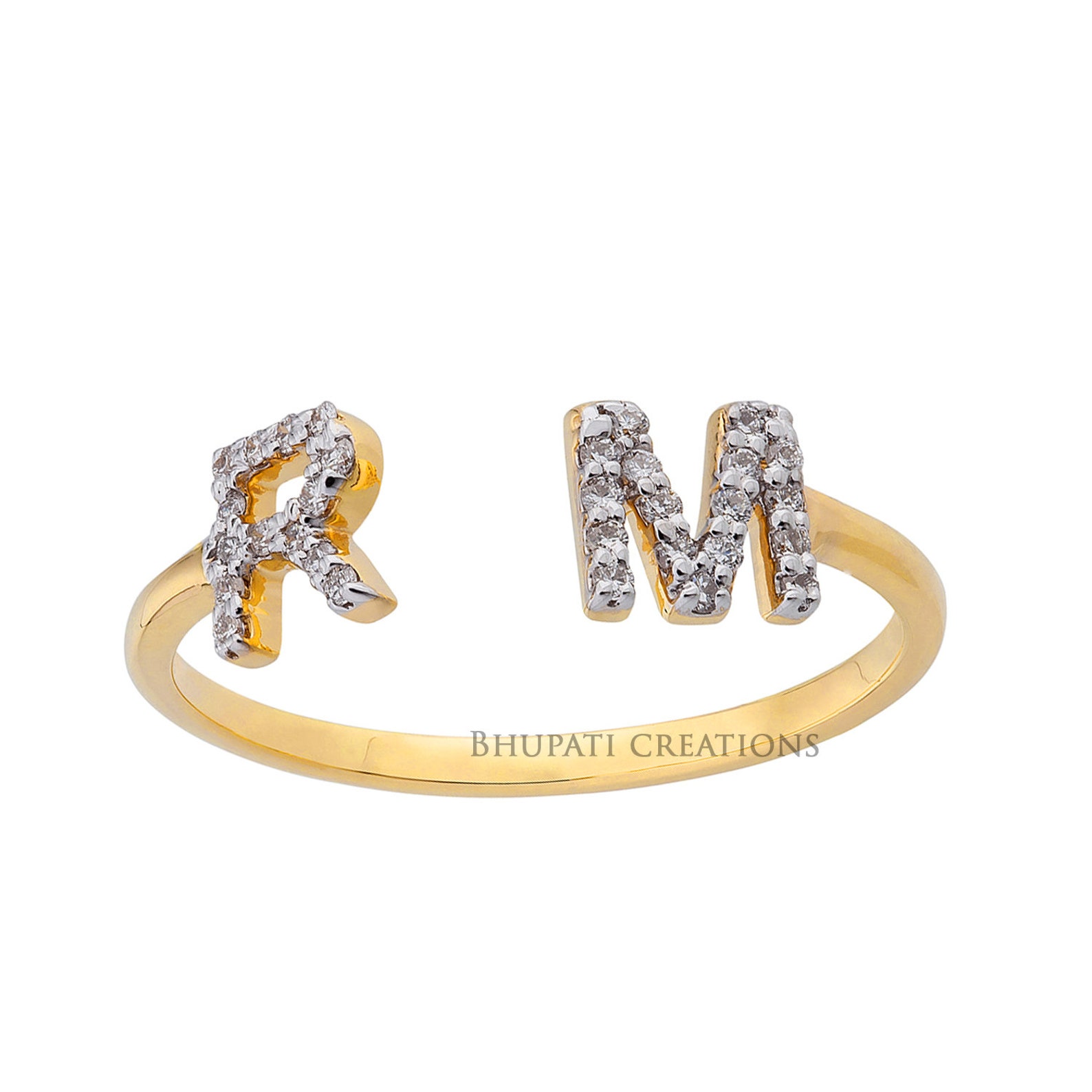 Pave Diamond 2 Letter Initial Ring Jewelry 14k Yellow Gold - Etsy