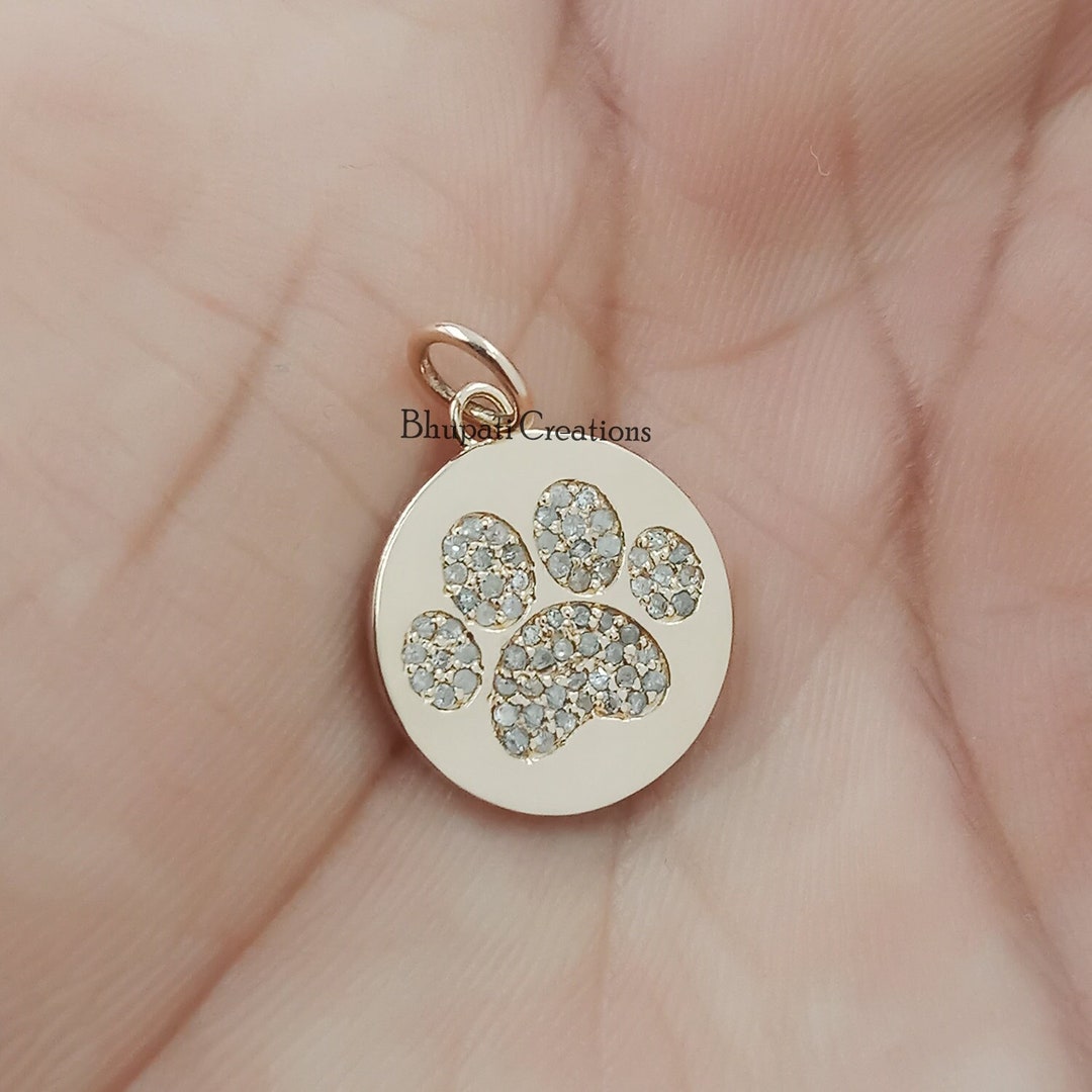 14K Yellow Gold Paw Charm, Diamond Dog Paw Charm, Woman Lucky Paw Charm ...