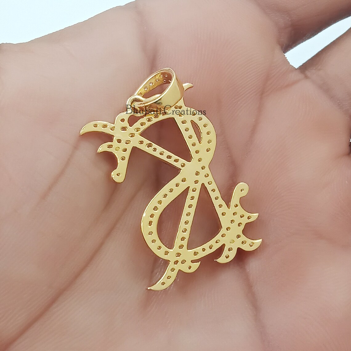 14K Yellow Gold Plated Monogram Cubic Zircon Monogram SK-KS - Etsy