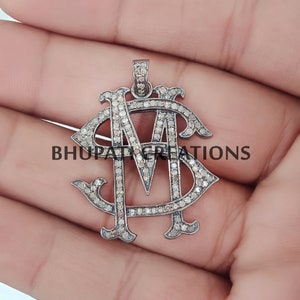 Pave Diamond SM MS Monogram Pendant, 925 Sterling Silver Monogram ...