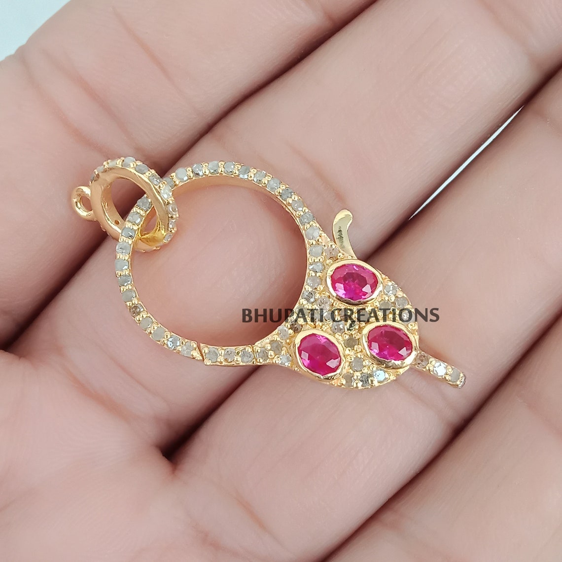 14k Gold Vermeil Clasp Lock Pave Diamond Clasp Lock Ruby | Etsy