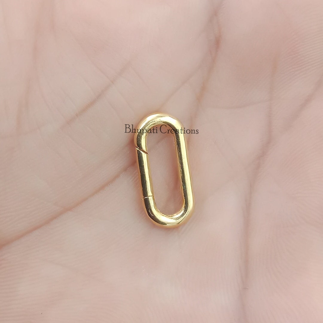 14K Gold Plated Charm Holder, Plain Charm Holder, Push Lock, Oval ...