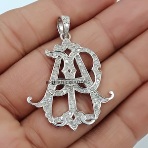 925 Sterling Silver Monogram, Pave Diamond RP-PR Initial Monogram, All ...