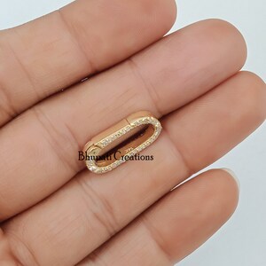 14k Solid Gold Diamond Charm Holder Lock, Oval Charms Holder Lock, Pave ...