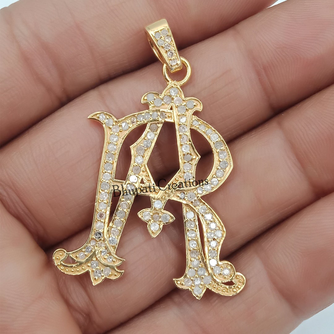 14k Gold Vermeil AR Monogram Pendant, 925 Silver - Etsy
