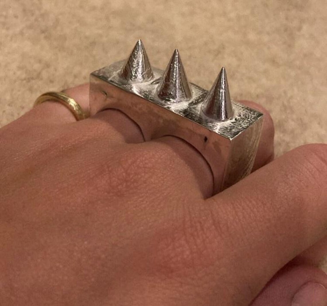 Solid Sterling Silver Double Spiked Ring - Etsy