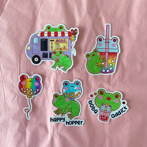 Cute Frog Boba Tea Sticker Skizzenfuchs - Etsy
