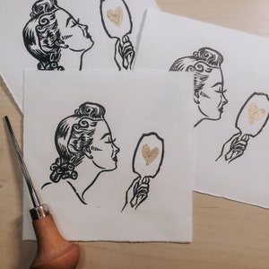 Reflect Love | 5x5 Unframed | Original Handmade Art Print | Lino Block ...