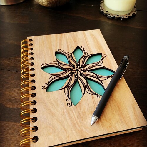 Mandala Wood Cover Notebook | Etsy