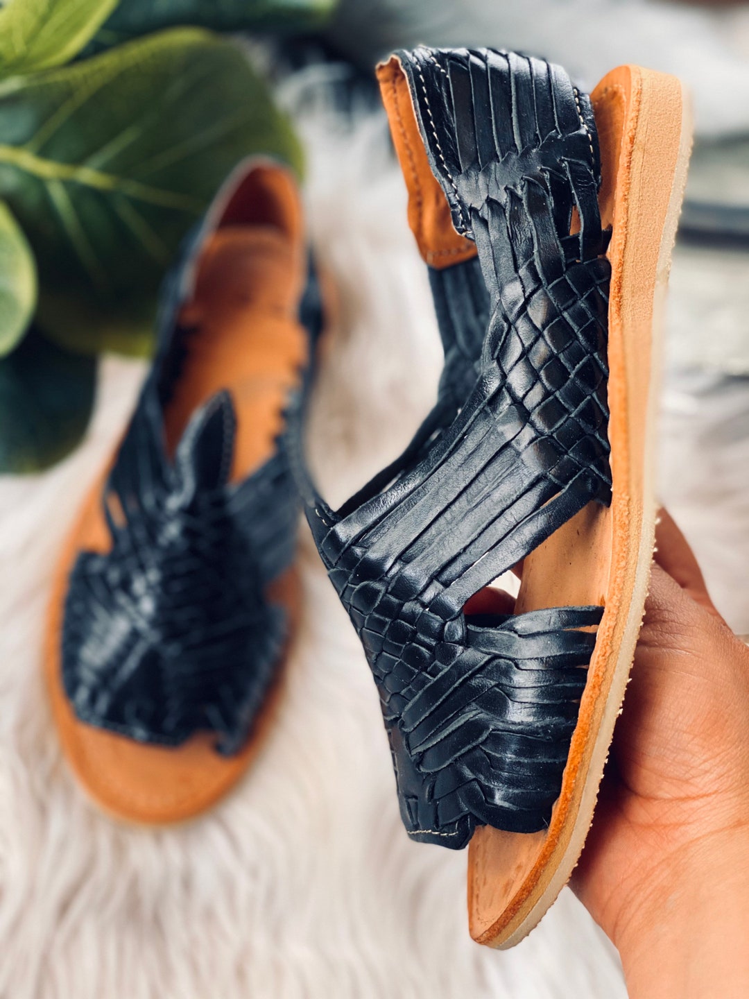 Pachuco Black Woman’s Huarache Sandal - Mexican Style Boho Hippie All ...