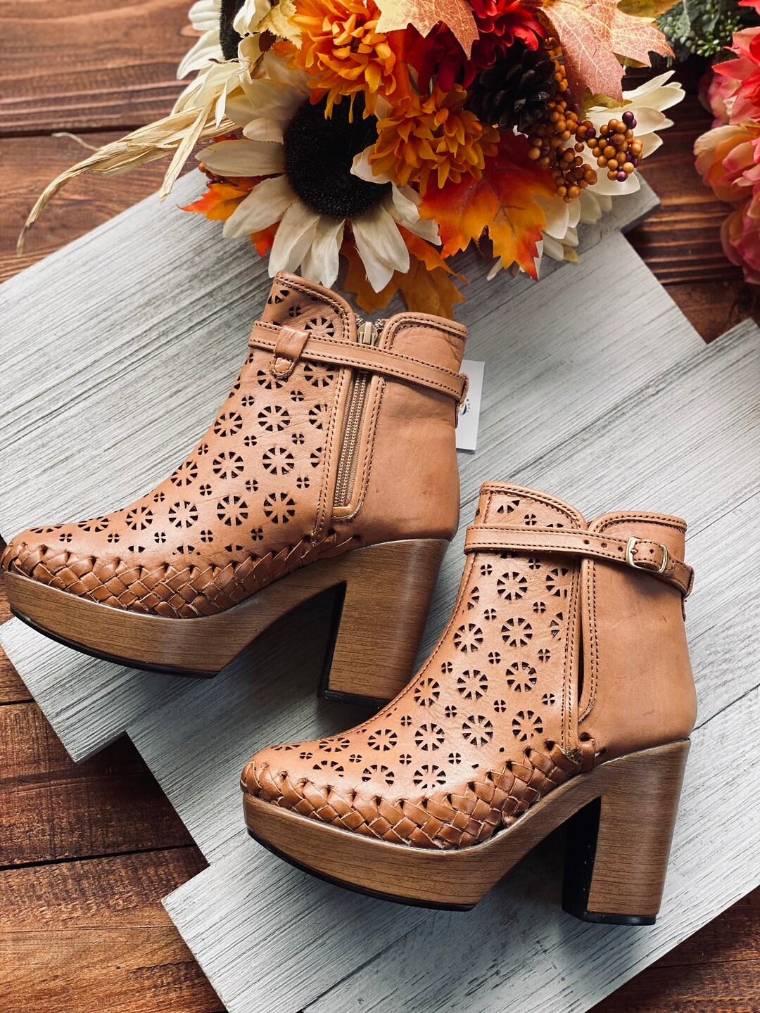 Leather Genuine Tan Booties - Mexican Style Boho Hippie All Sizes ...