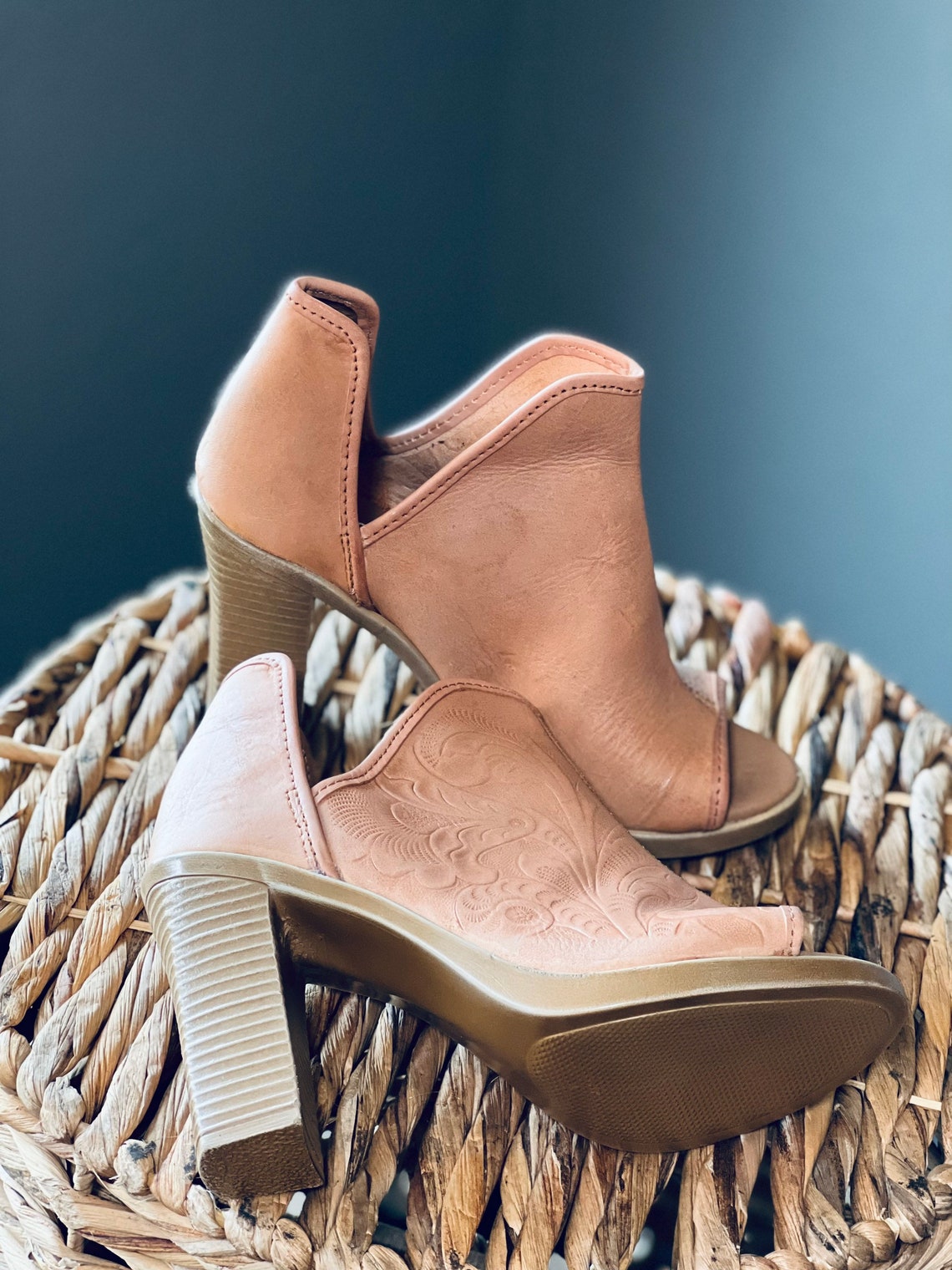 Leather Mexican Tooled Open Toe Boots Mexican Style Boho - Etsy