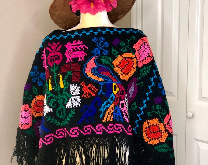 Hand Embroidered Mexican Poncho, Embroidery Poncho Embroidered Cape - Etsy
