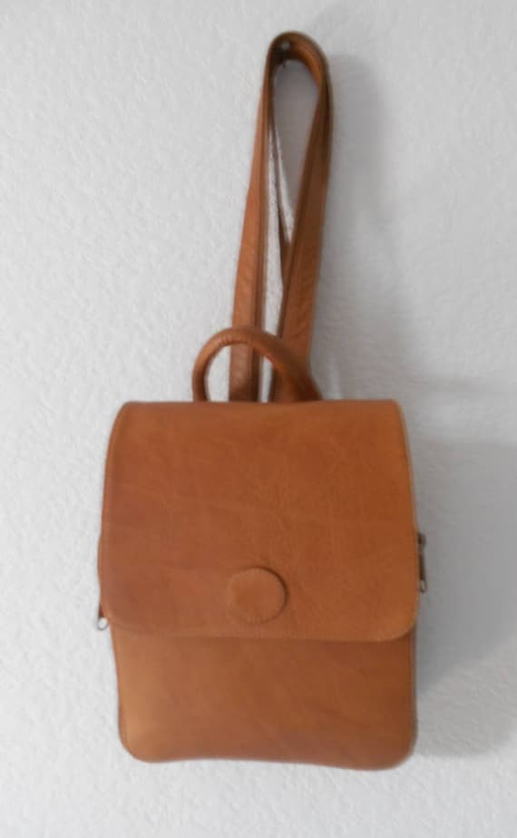 TAN Leather backpack/messenger organizer tan backpack… - Gem