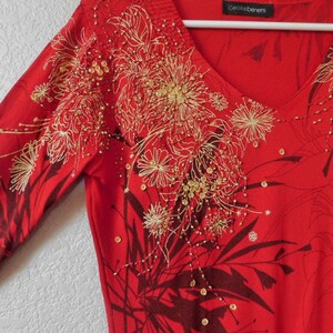 Cecilia Benetti Size M Red Knit Top/red Gold Embellished Beads Red Knit ...