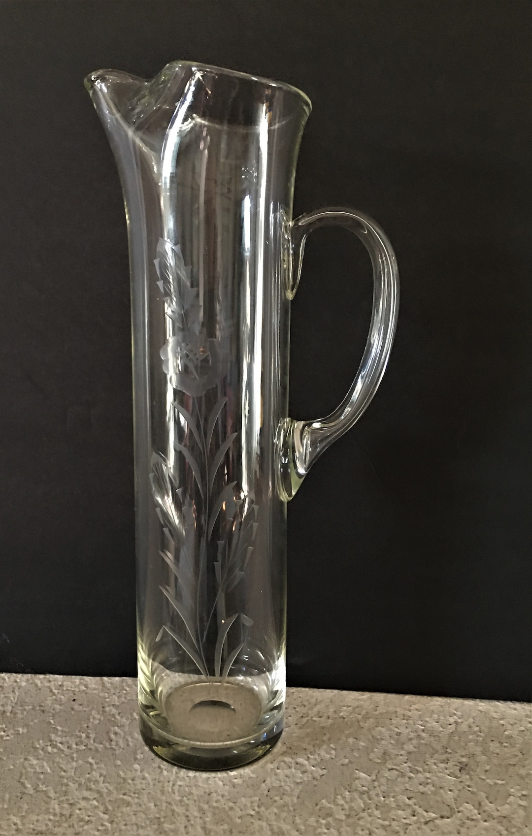 Vintage Cocktail Glass Pitcher/etched Tall Cocktail Mixer/glass ...