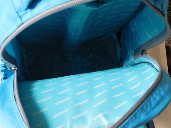 Vintage blue bumble bees rolling backpack/organizer h… - Gem