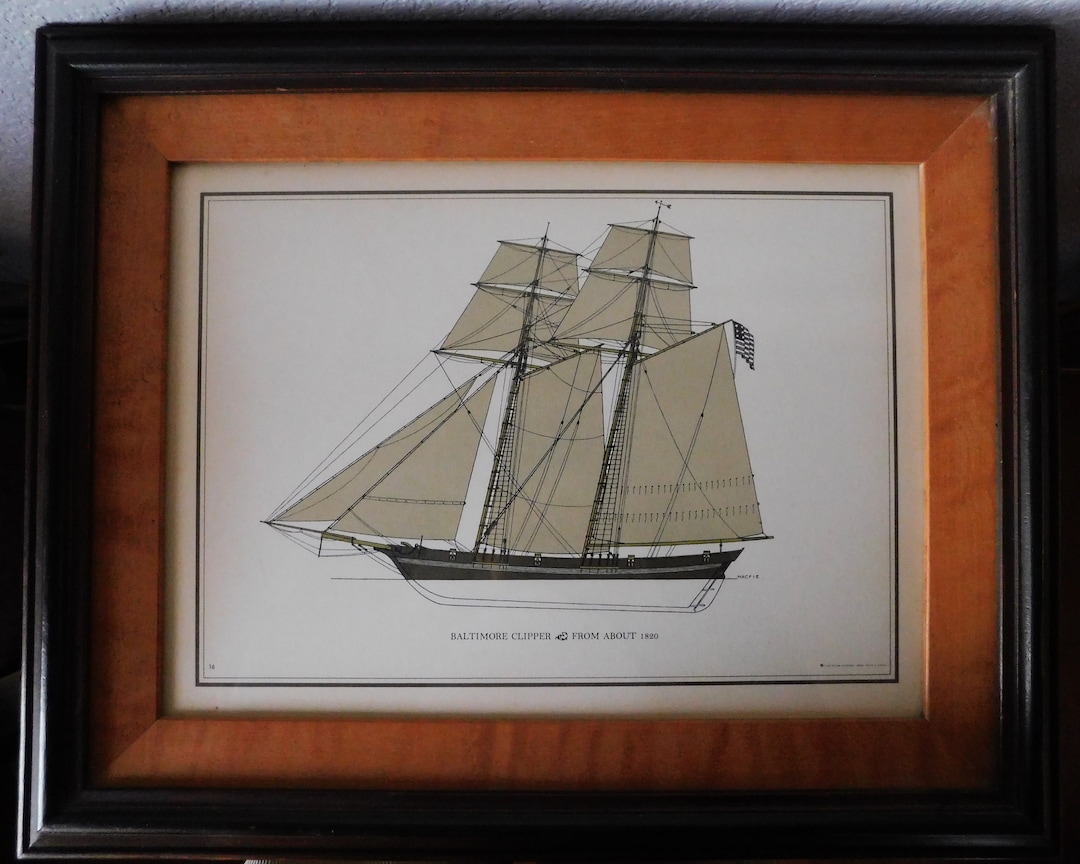 1820 Baltimore Clipper Sailing Ships Wall Deco/lithograph Baltimore ...