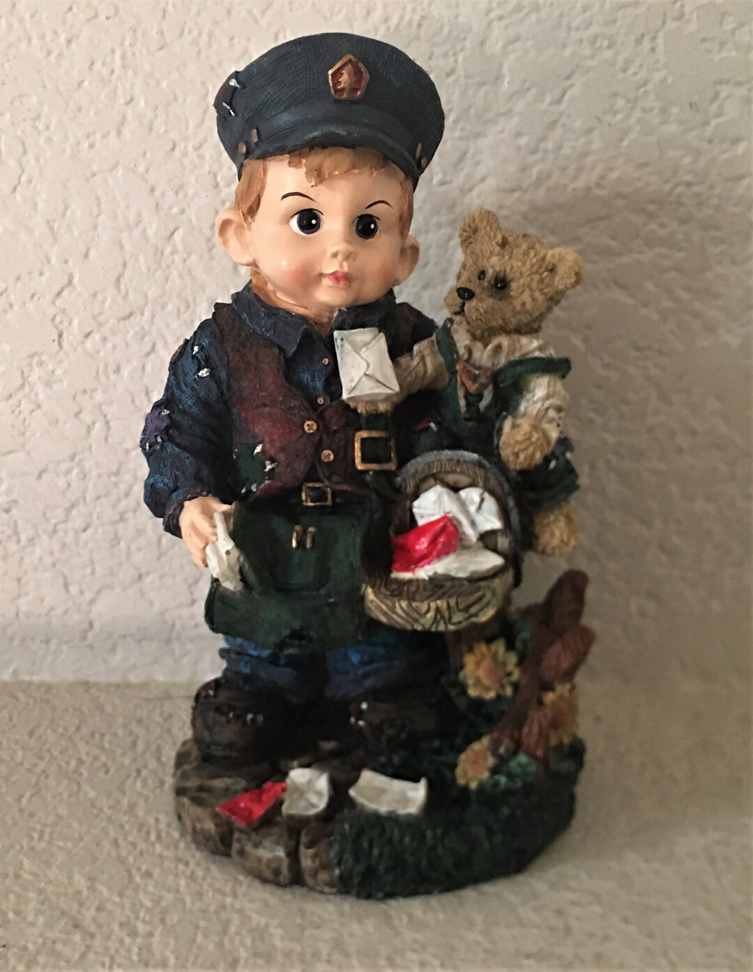 Christmas Little Boy Teddy Bear Figurine/xmas Theme Ceramic - Etsy
