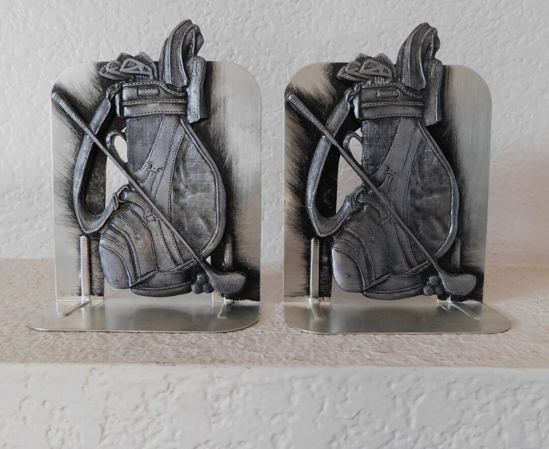 Golfer's Bookends/pewter Golf Bookedns/vintage Metzke Metal Golf Bag ...