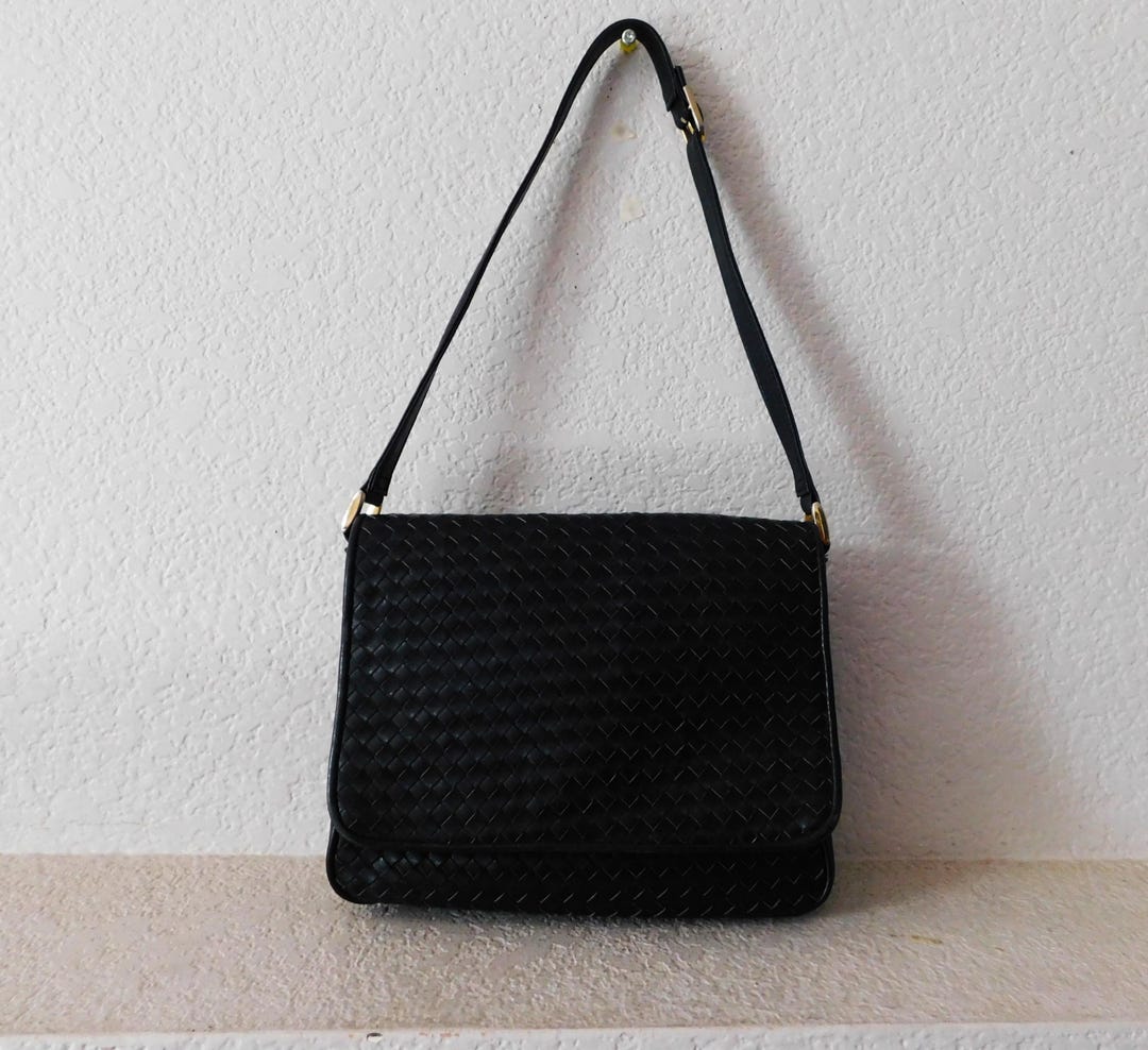 Apostrophe Woven Black Genuine Leather Shoulder Bag/black Woven Leather ...