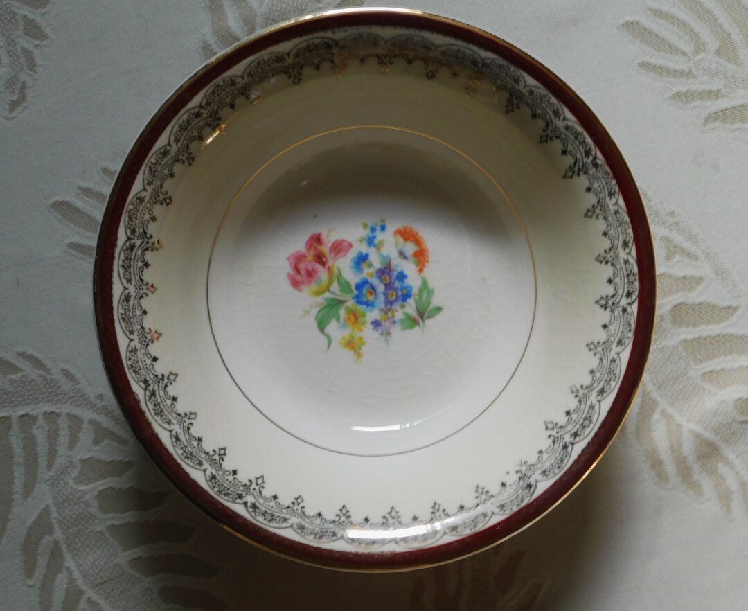 Stetson 22kt Gold China Bowl/floral Ivory Brown China Bowl/gild Edge ...