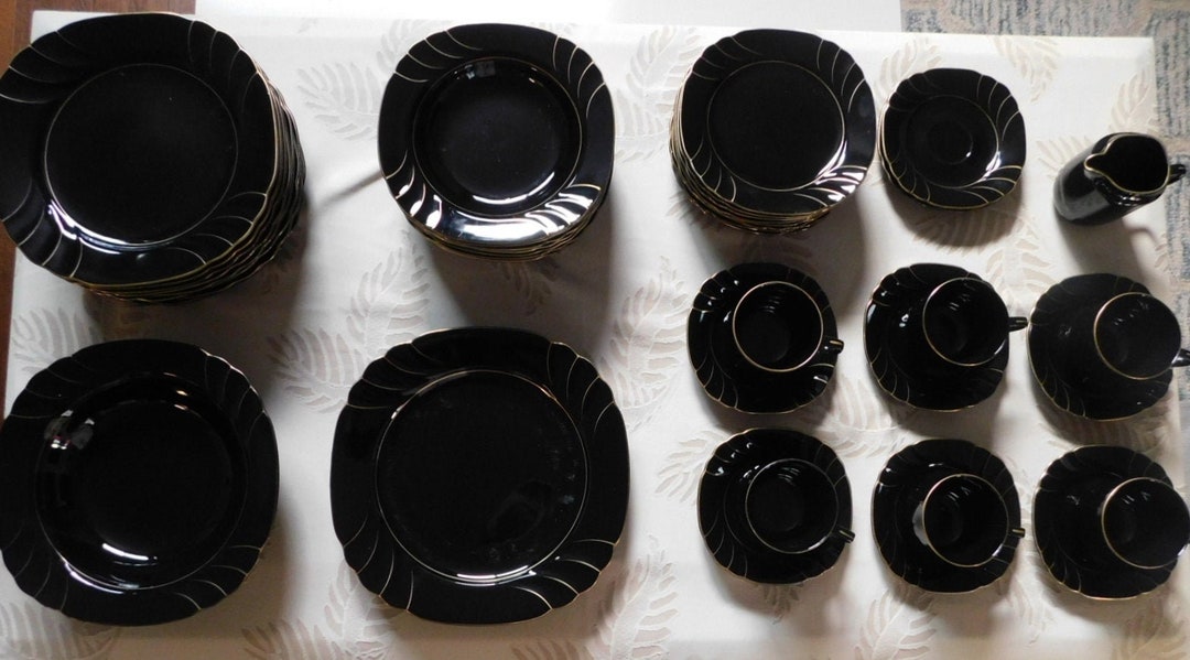 40 Pcs Gallery Collections by Ranmaru Dinner Set/ Beautiful Wave Golden ...