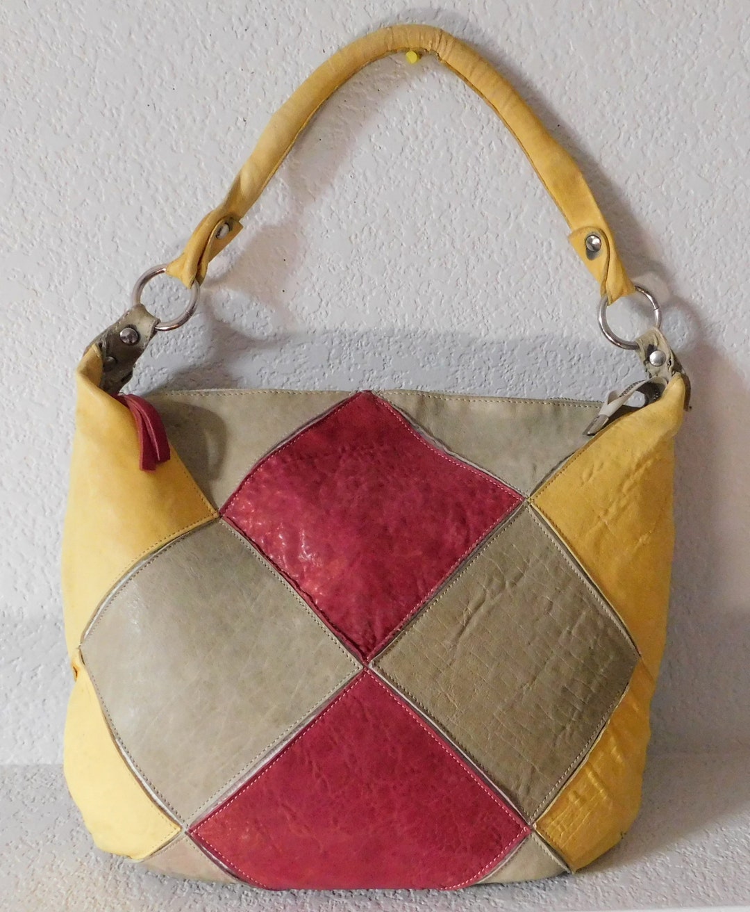 Innue Genuine Leather Tote Bag/made in Italy Tan Red Yellow Patch Tote ...