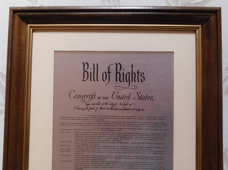 Congress of the United States Framed Bill of Rights/framed Wall Hanger ...