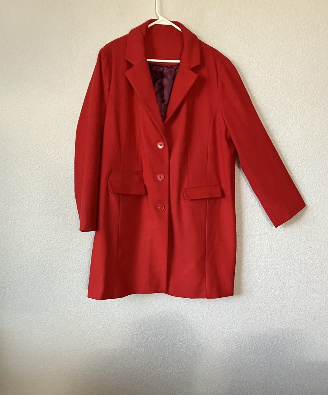 Vintage Women's XL/1X Woool Blend Red Coat/classic Simple Wool Blend ...