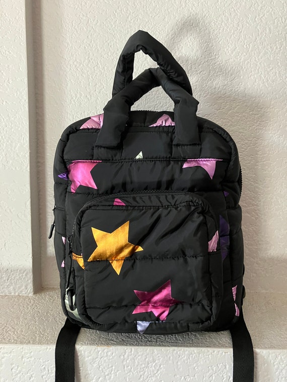 colorful stars black quilted children backpack/quilte… - Gem