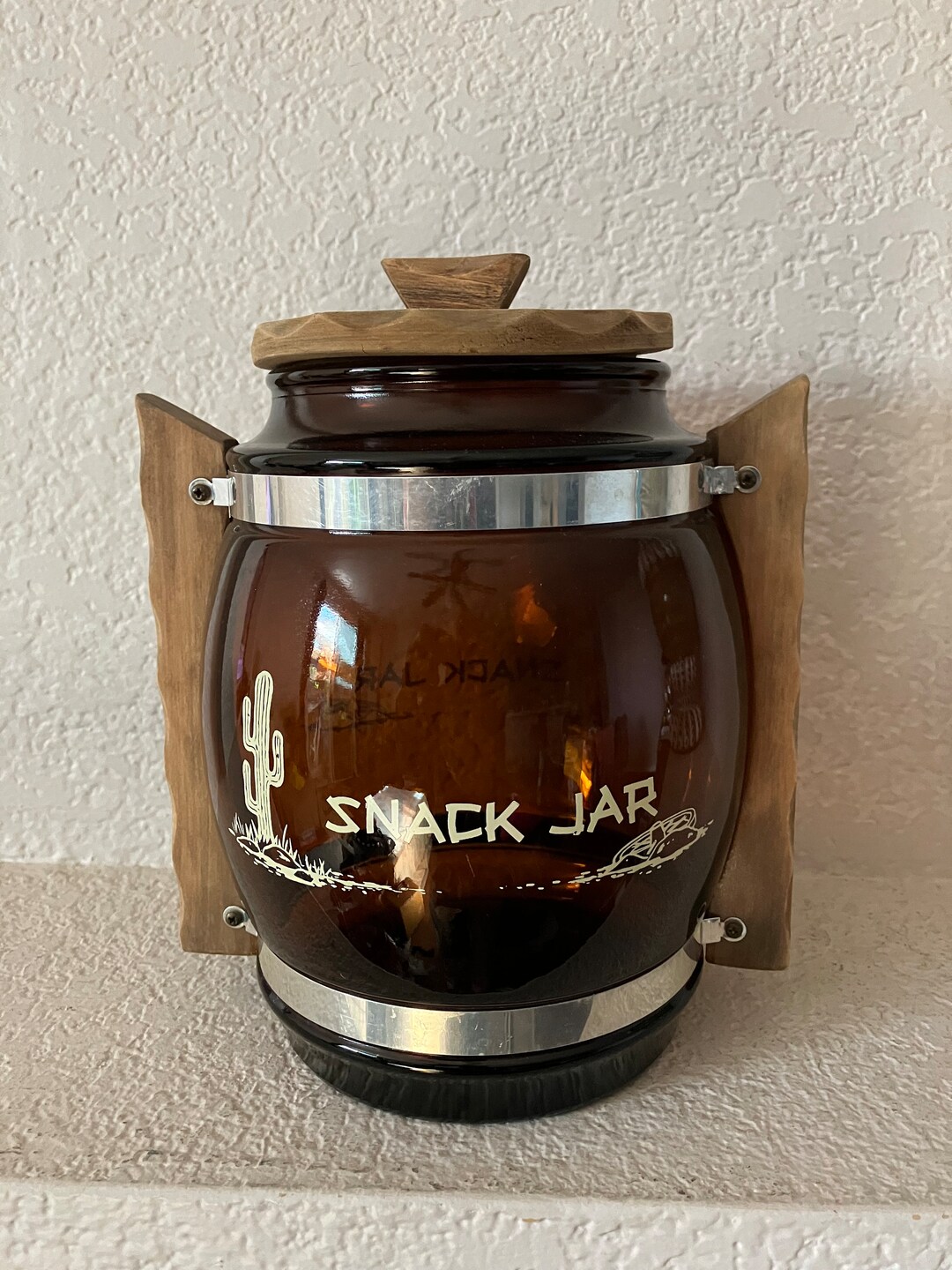 Siesta Ware Dark Amber Glass Snack Jar/dark Amber Glass With Wood ...