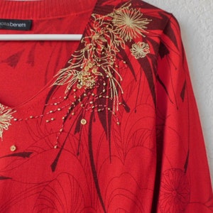 Cecilia Benetti Size M Red Knit Top/red Gold Embellished Beads Red Knit ...