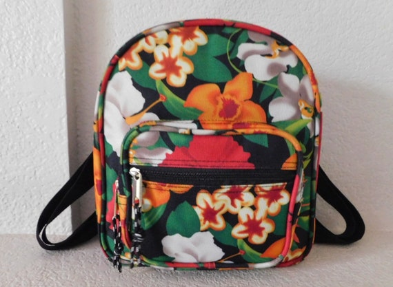 Vintage kids backpack/bold floral pattern backpack/re… - Gem