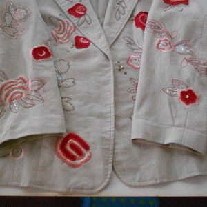 Anne Carson Size 2X Beige Jacket/embellished Linen Cotton Beads Flowers ...
