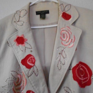 Anne Carson Size 2X Beige Jacket/embellished Linen Cotton Beads Flowers ...