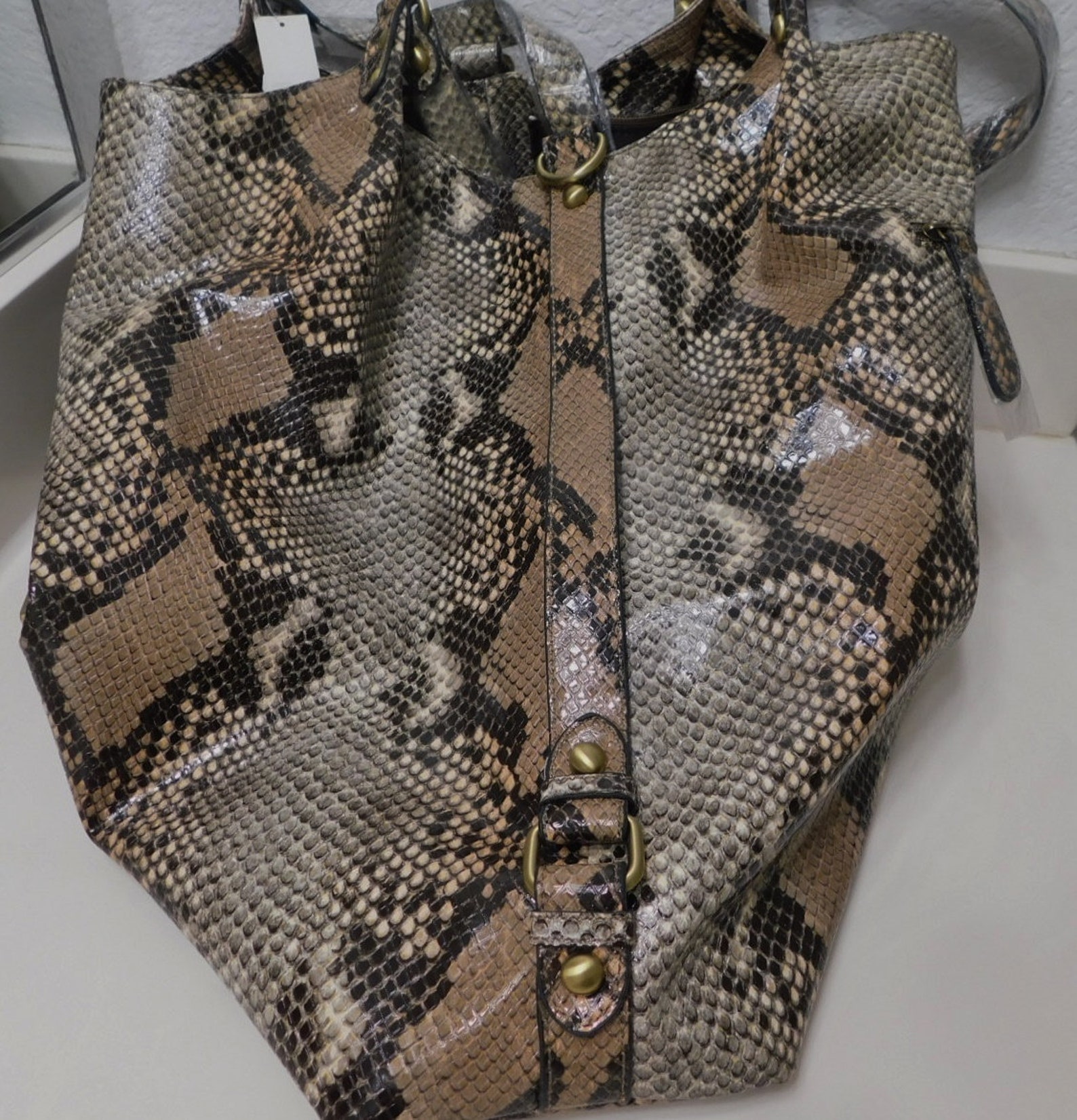 Snake skin pattern extra large travel shoulder bag/hand straps | Etsy