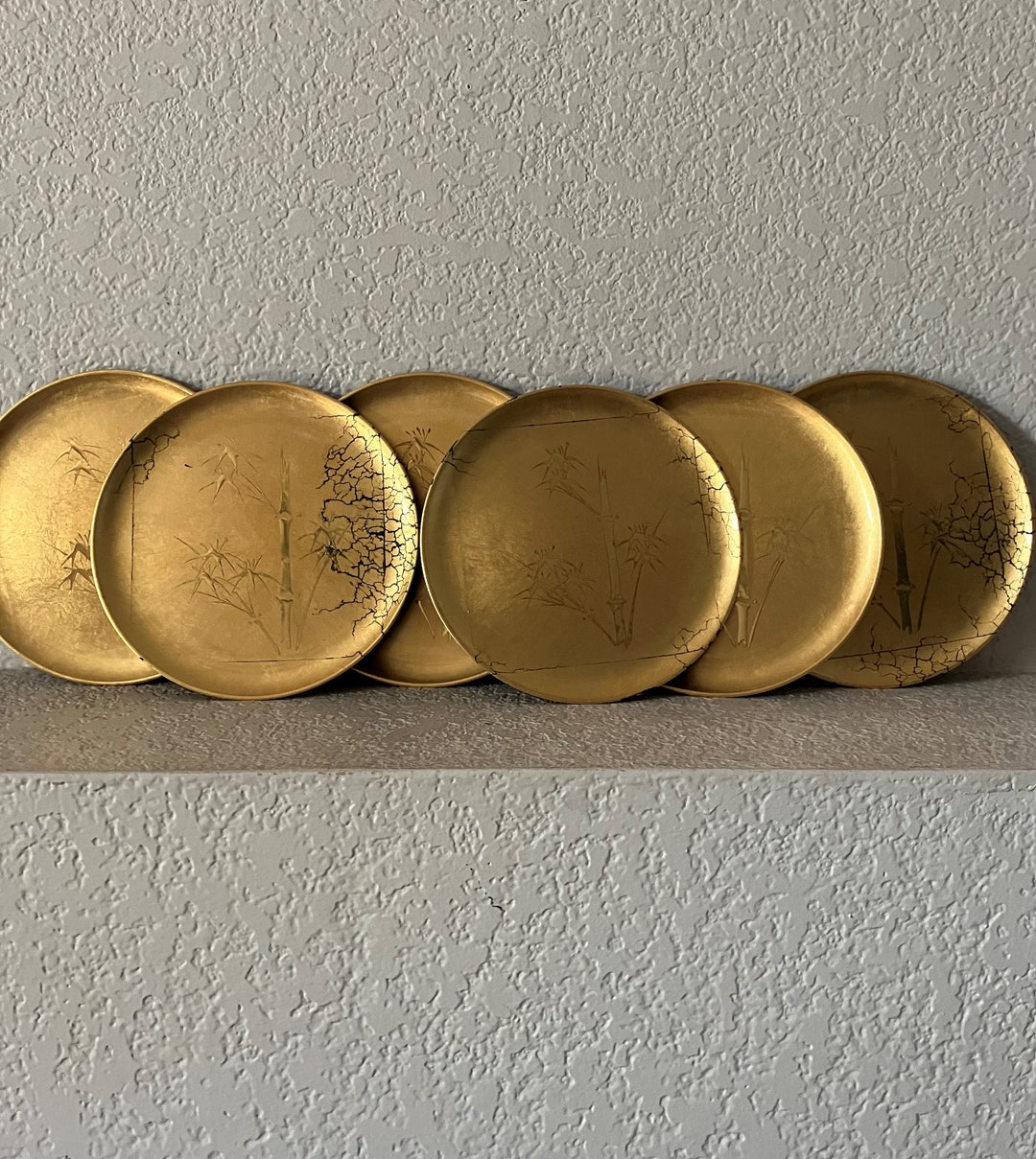 Vintage OMC Japan 6 Serving Plates/front Gold Bamboos Lacquer Finish ...