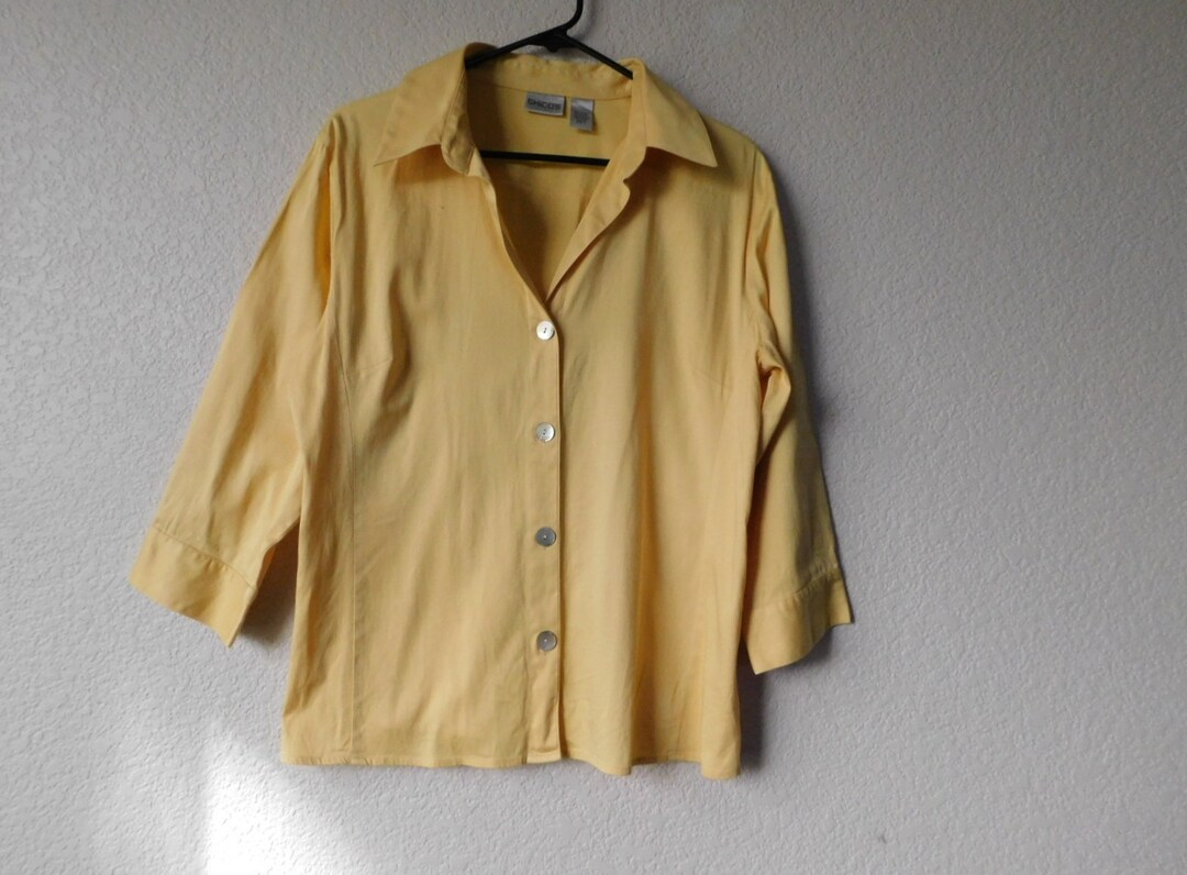 Chico's talla 2 blusa de mezcla de algodón amarillo para mujer/3/4 ...