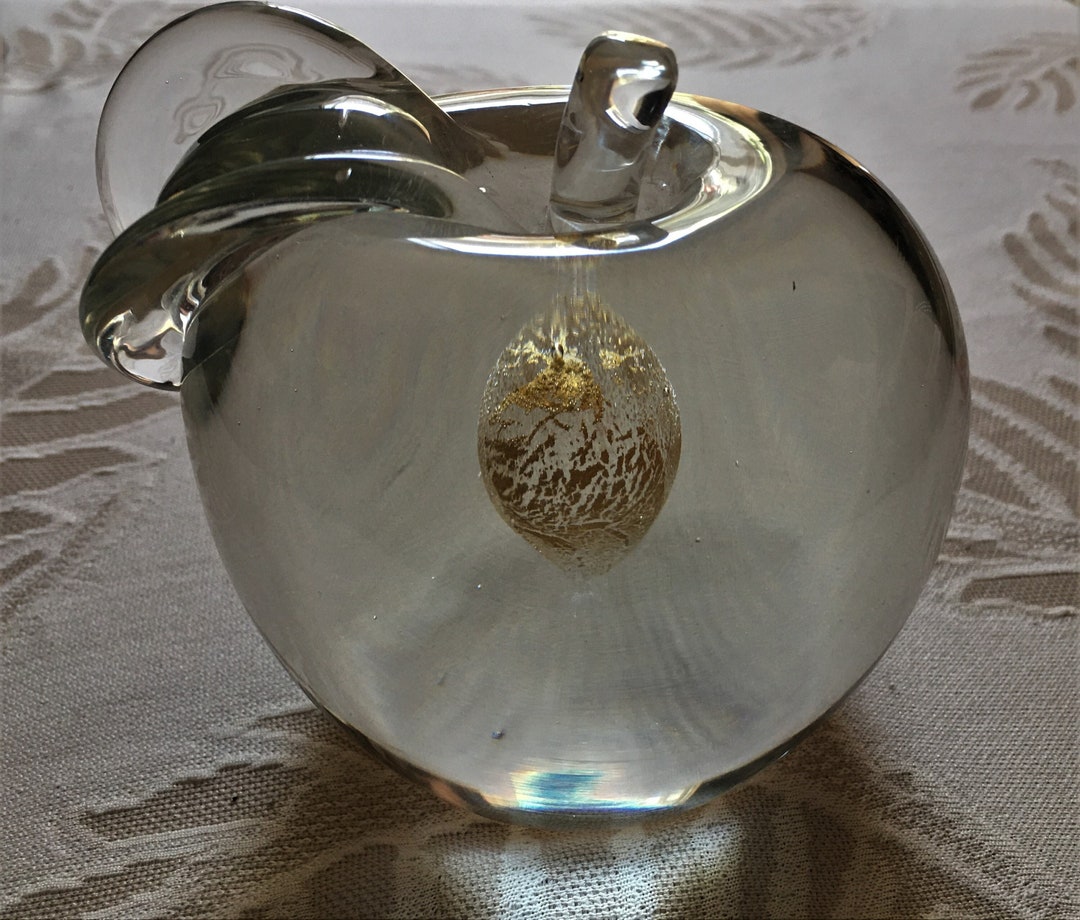 Signed Murano Glass Apple Paper Weight/beauiful Gold Bubble Inside ...