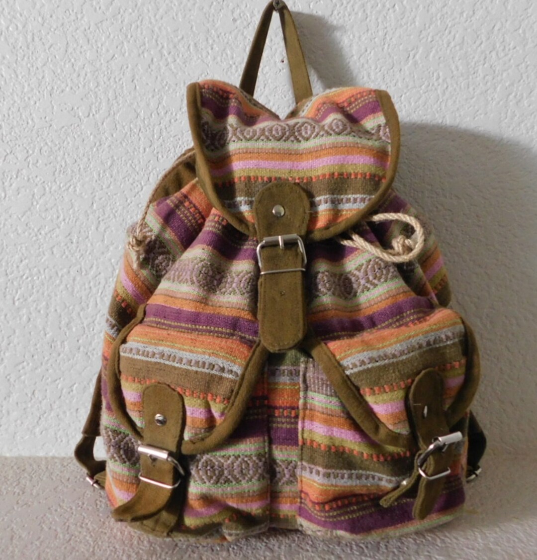 Icing Brocade Backpack/cotton Indian Theme Stripes Backpack/pink Brown ...