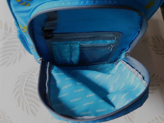 Vintage blue bumble bees rolling backpack/organizer h… - Gem