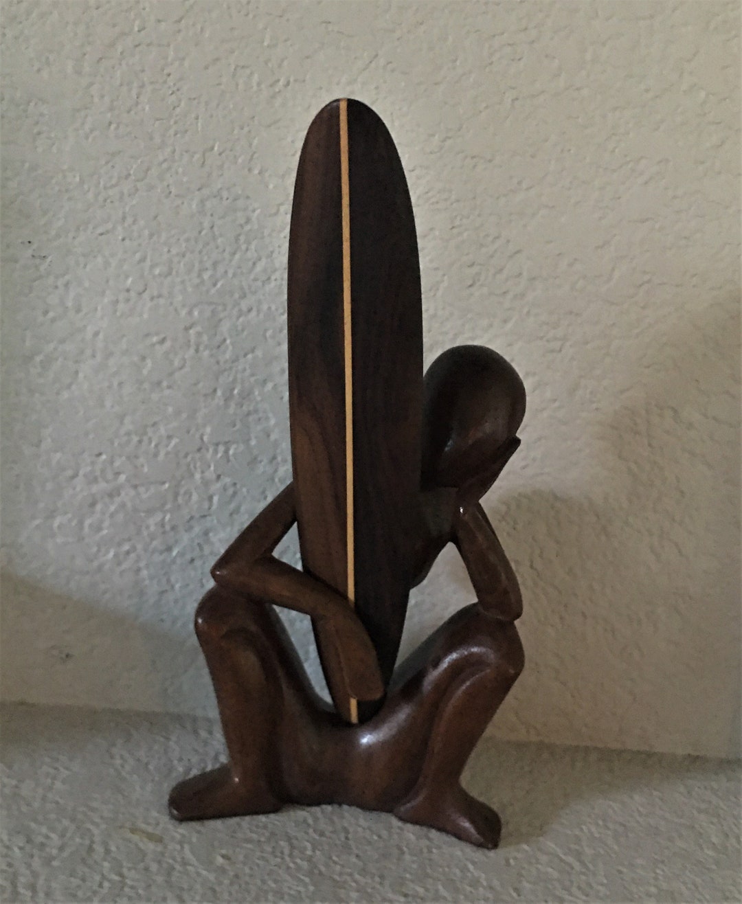 Hand Carved Wooden Surfer Statue/hand Carved Wood Surfer Figurine/hand ...