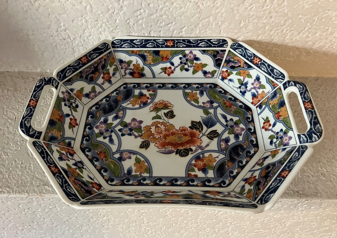 Vintage Ceramic Octagon Serving Bowl/handles Floral White Octagon ...